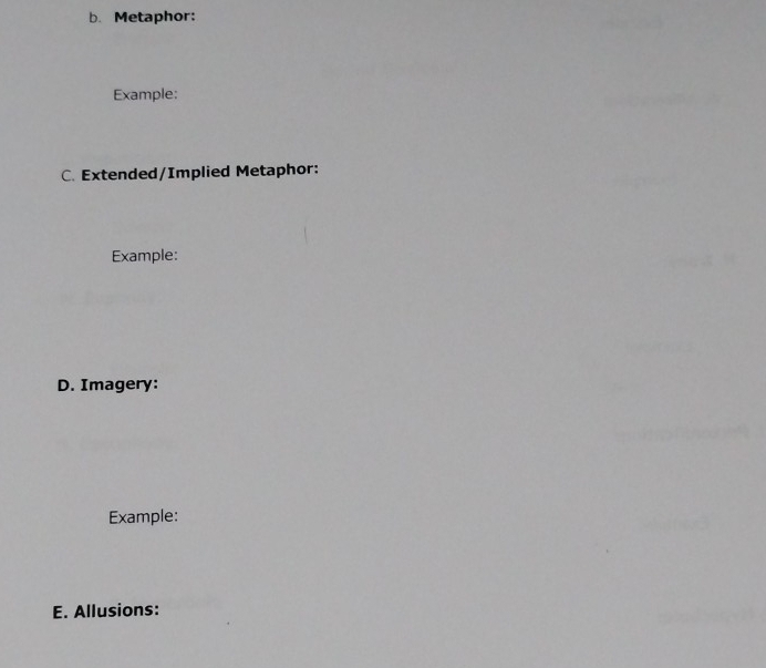 Solved: Metaphor: Example: C. Extended/Implied Metaphor: Example: D ...