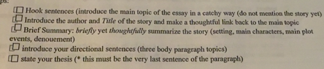 Solved: ps: Hook sentences (introduce the main topic of the essay in a ...
