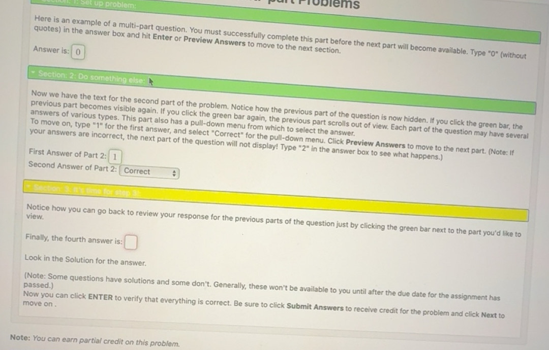 Solved: Set up problem: Problems Here is an example of a multi-part ...