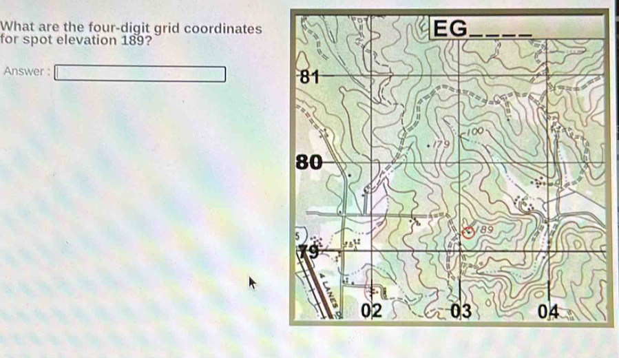 Solved: What are the four-digit grid coordinates for spot elevation 189 ...