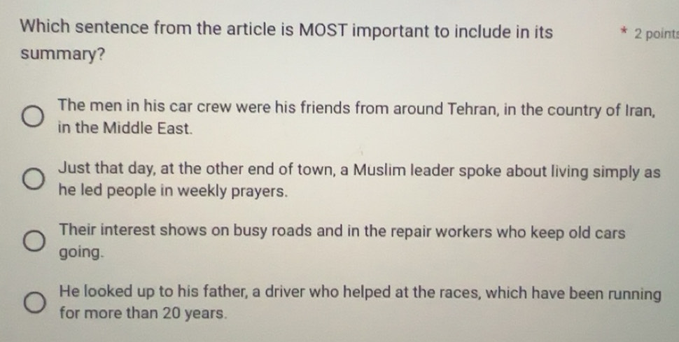 Solved: Which sentence from the article is MOST important to include in ...