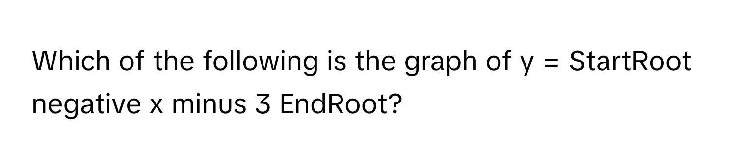 Solved: Which of the following is the graph of y = StartRoot negative x minus 3 EndRoot? [Math]