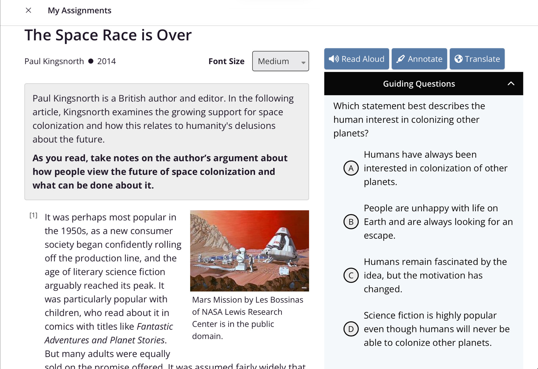Solved: × My Assignments The Space Race is Over Read Aloud Paul ...