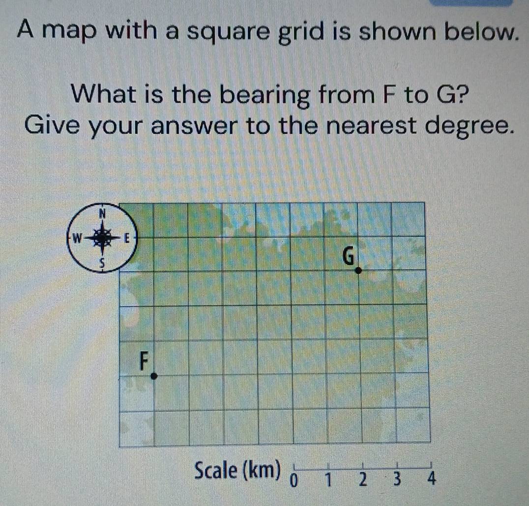 Solved: A map with a square grid is shown below. What is the bearing ...