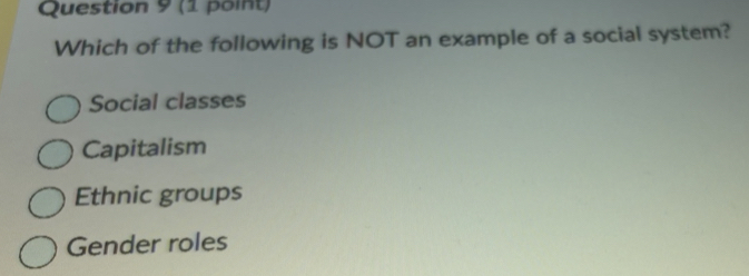 Solved: Which of the following is NOT an example of a social system ...