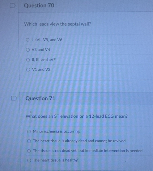 Solved: Which leads view the septal wall? I, aVL, V5, and V6 V3 and V4 ...