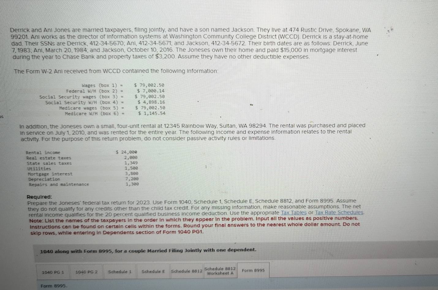Solved: Derrick and Ani Jones are married taxpayers, filing jointly ...