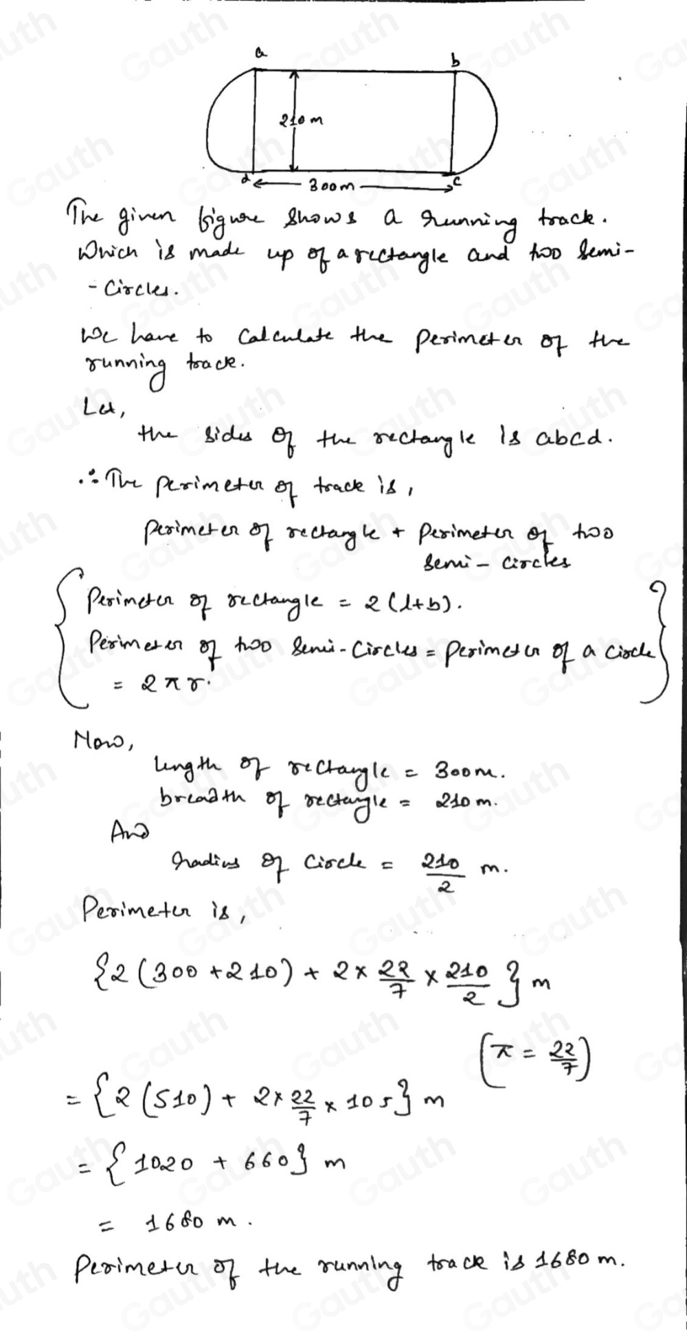 Solved: The figure below shows a running track. It is made up of a ...
