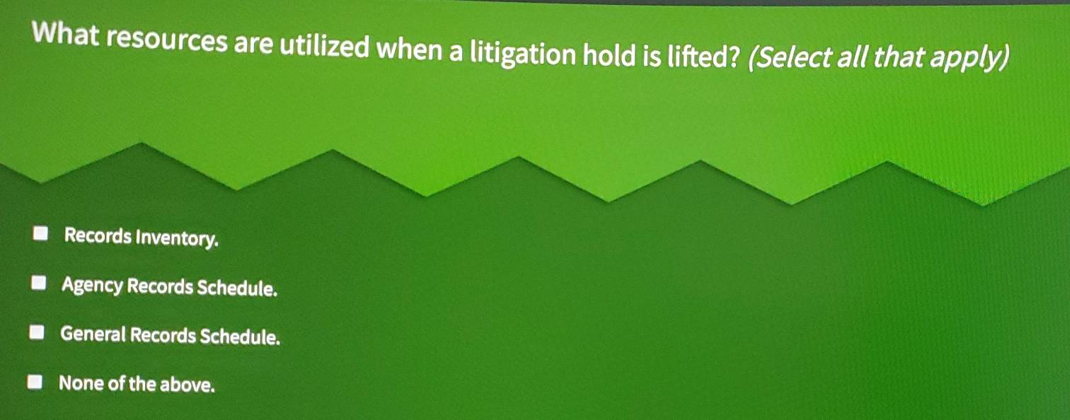 Solved: What resources are utilized when a litigation hold is lifted ...