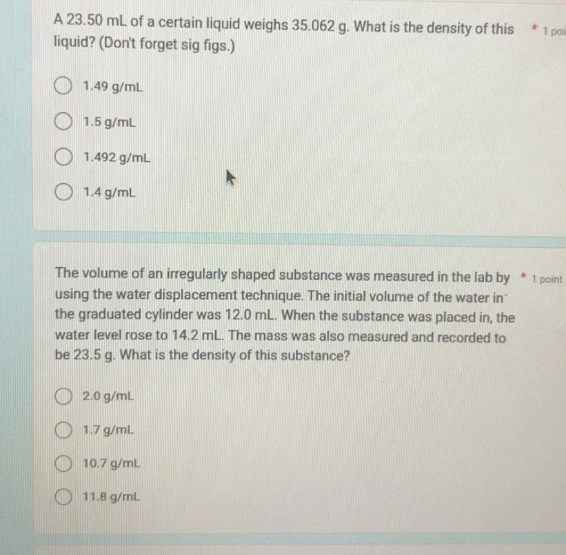 Solved: A 23.50 mL of a certain liquid weighs 35.062 g. What is the ...