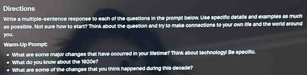 Solved: Directions Write a multiple-sentence response to each of the ...