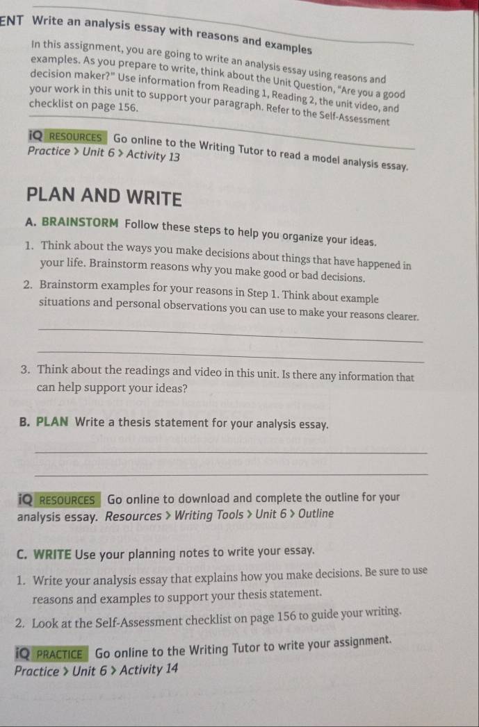 Resuelto:ENT Write an analysis essay with reasons and examples In this ...