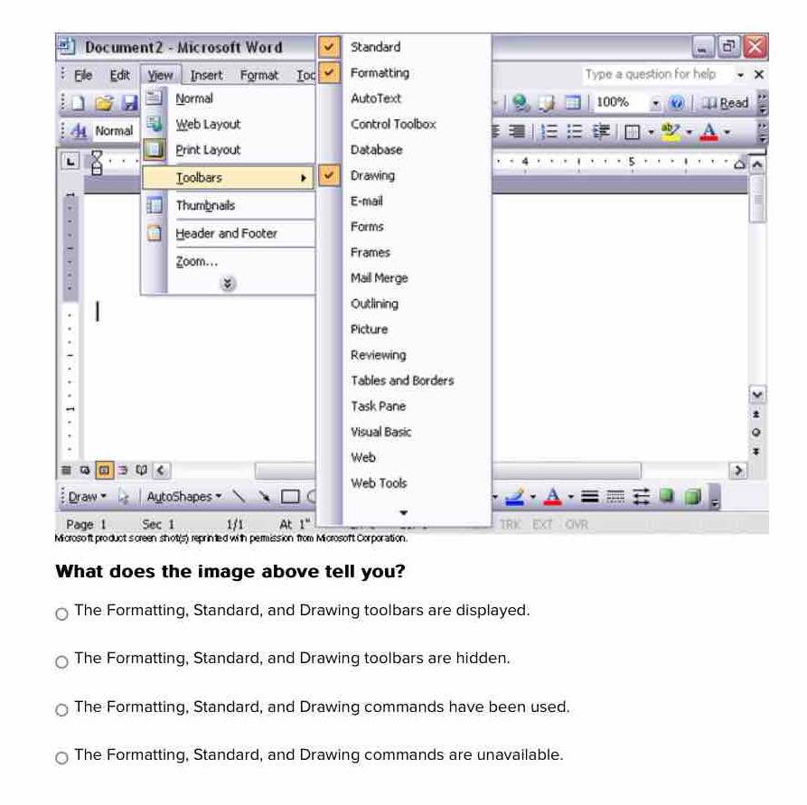 Solved: What does the image above tell you? The Formatting, Standard ...