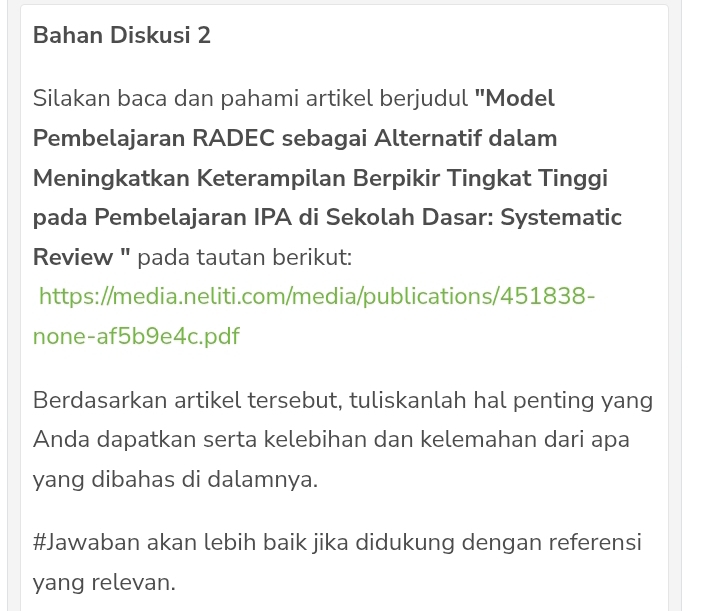 Telah dijawab:Bahan Diskusi 2 Silakan baca dan pahami artikel berjudul ...