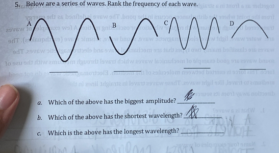 Solved: Below are a series of waves. Rank the frequency of each wave. A ...