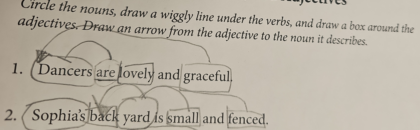 Solved: Circle the nouns, draw a wiggly line under the verbs, and draw ...