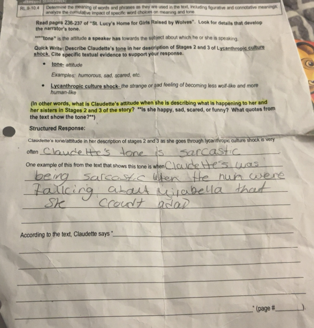 Solved: RL.9-10.4 Determine the meaning of words and phrases as they ...