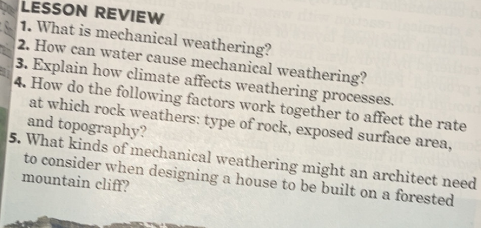 Solved: LESSON REVIEW 1. What is mechanical weathering? 2. How can ...