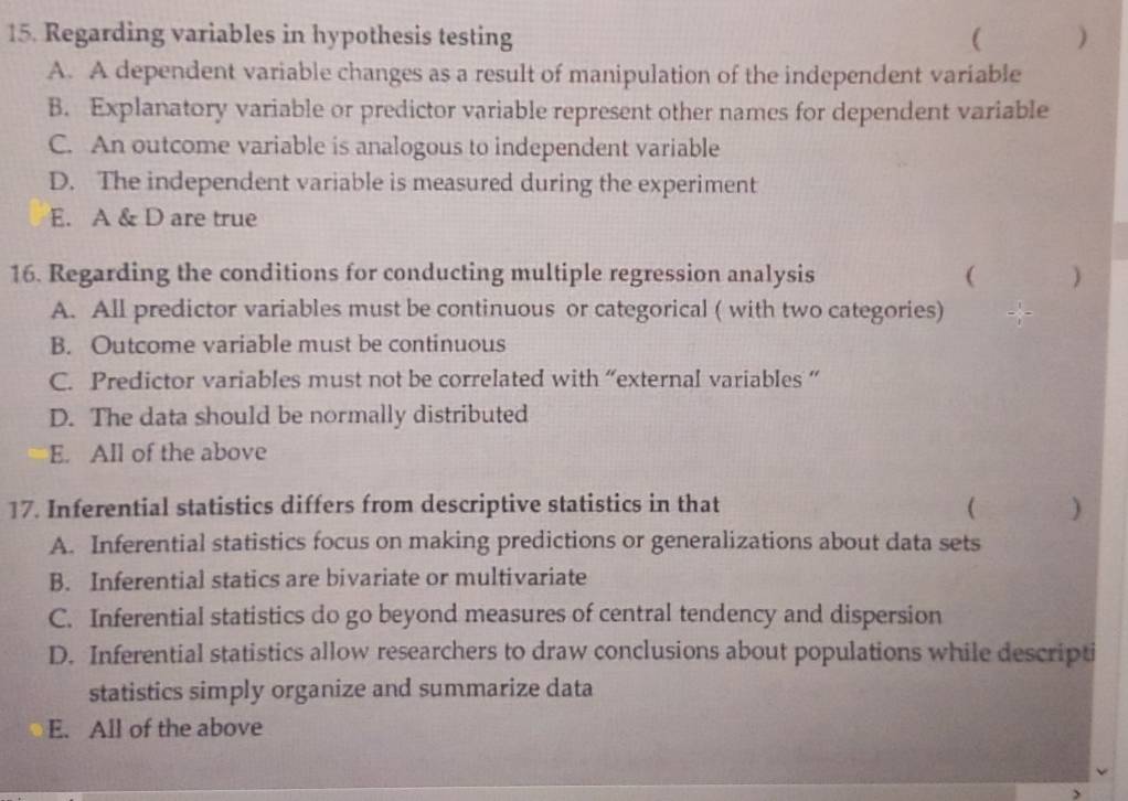 Résolu :Regarding variables in hypothesis testing ( ) A. A dependent ...