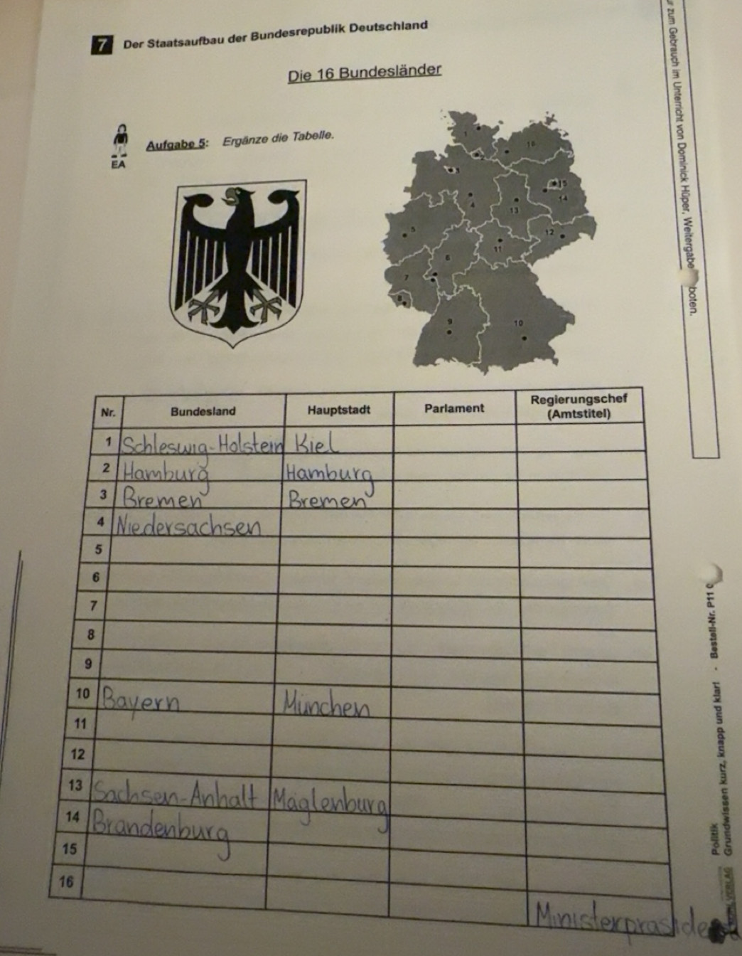 Gelöst:Der Staatsaufbau der Bundesrepublik Deutschland Die 16 ...