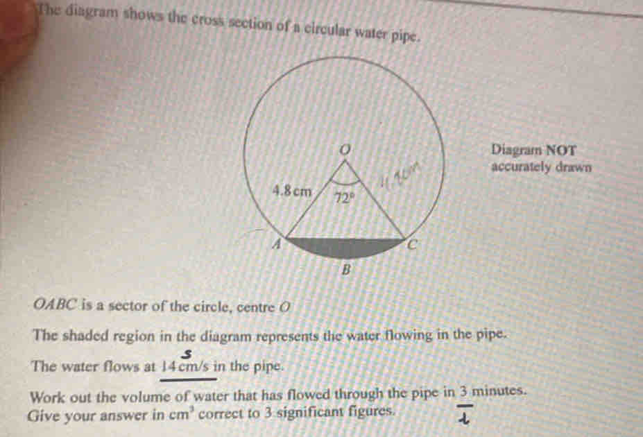 Solved: The diagram shows the cross section of a circular water pipe ...
