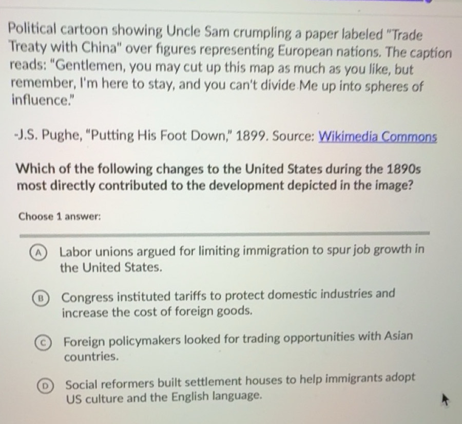 Solved: Political cartoon showing Uncle Sam crumpling a paper labeled ...