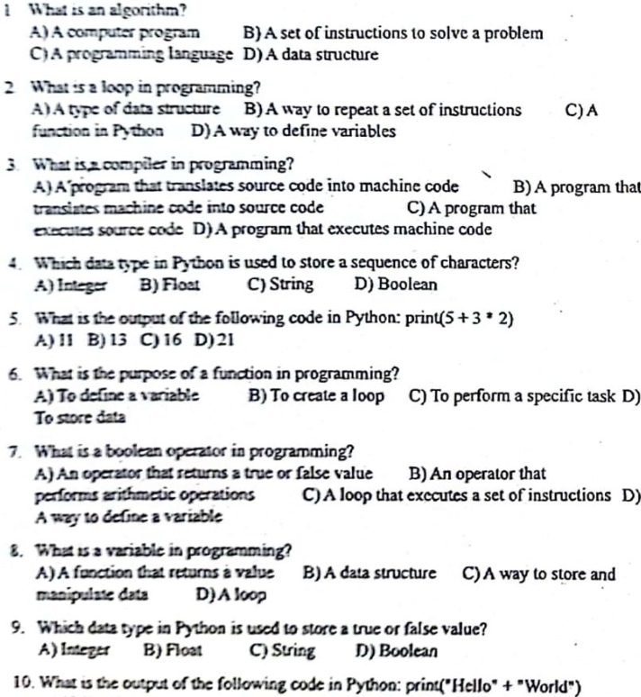 Solved: What is an algorithm? A) A computer program B)A set of ...