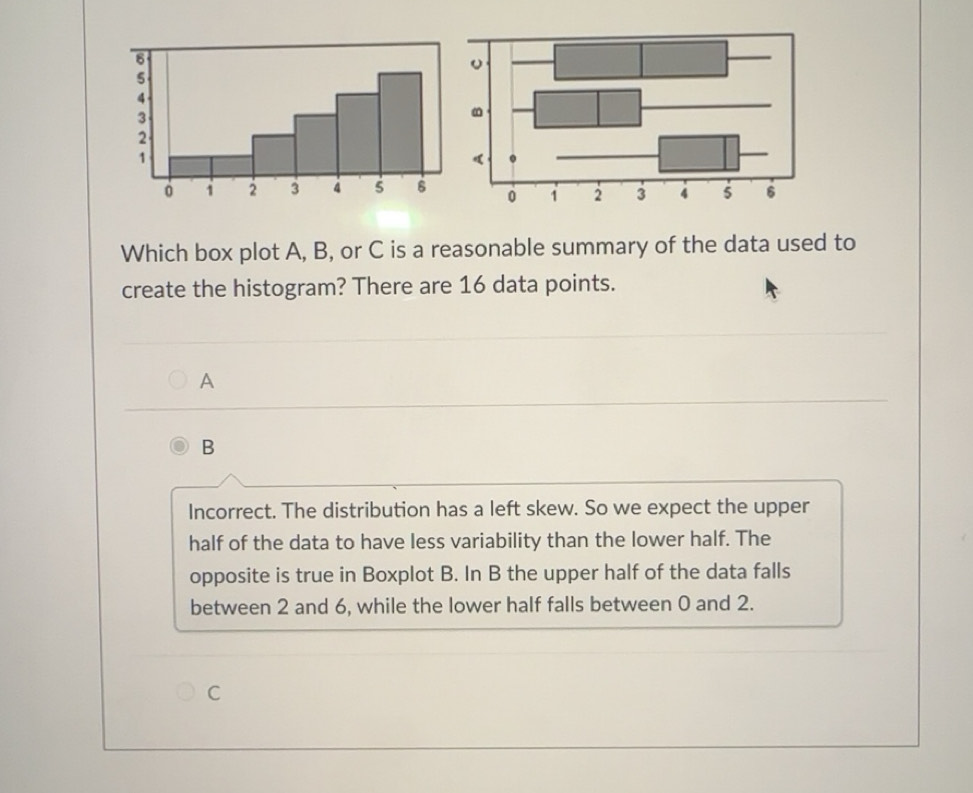 Solved: Which box plot A, B, or C is a reasonable summary of the data used to create the ...