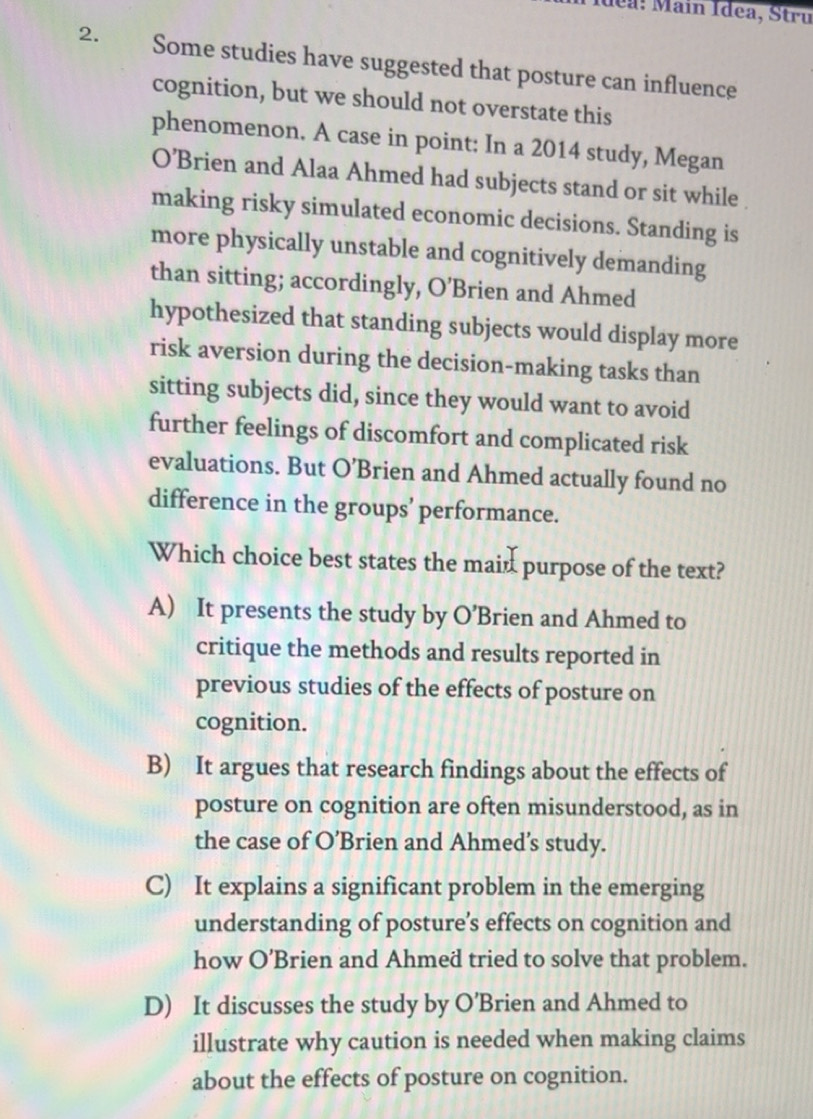 Résolu :Mea: Main Ídea, Stru 2. Some studies have suggested that ...