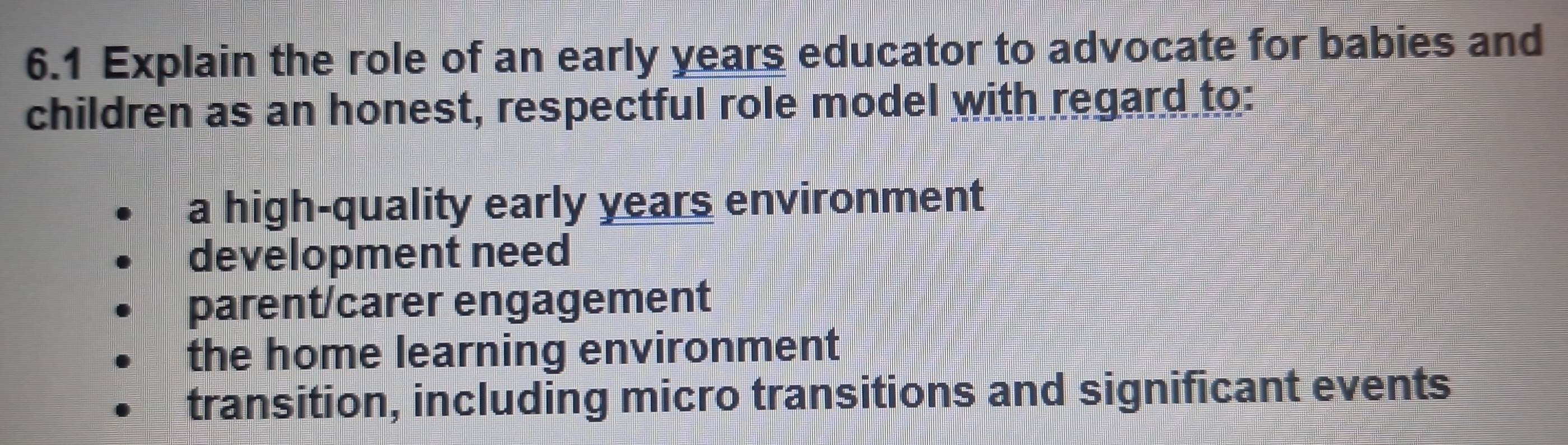 Solved: 6.1 Explain the role of an early years educator to advocate for ...
