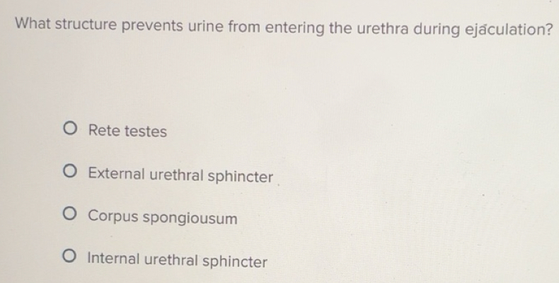 Solved: What structure prevents urine from entering the urethra during ...