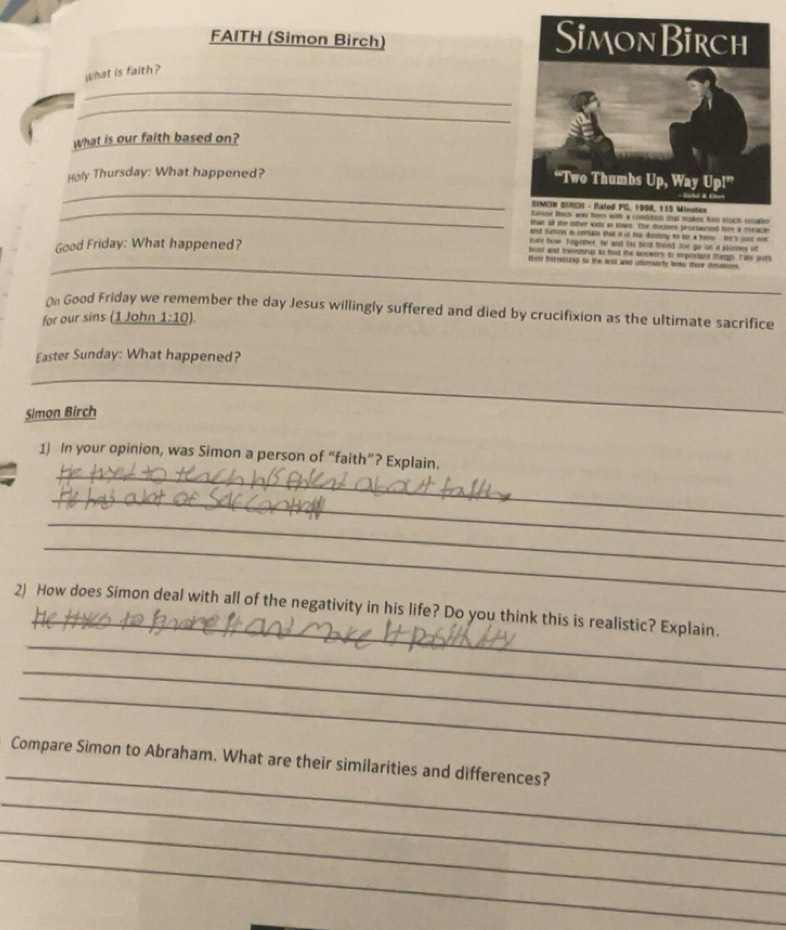 Solved: FAITH (Simon Birch) SimonBirch _ what is faith ? _ What is our ...