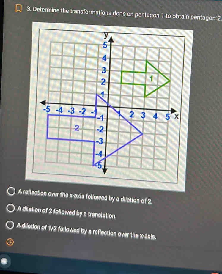 Solved: Determine the transformations done on pentagon 1 to obtain ...