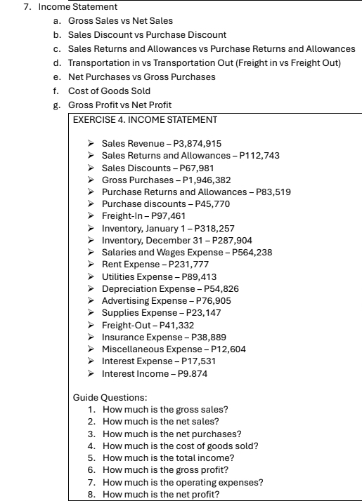 Solved: Income Statement a. Gross Sales vs Net Sales b. Sales Discount ...