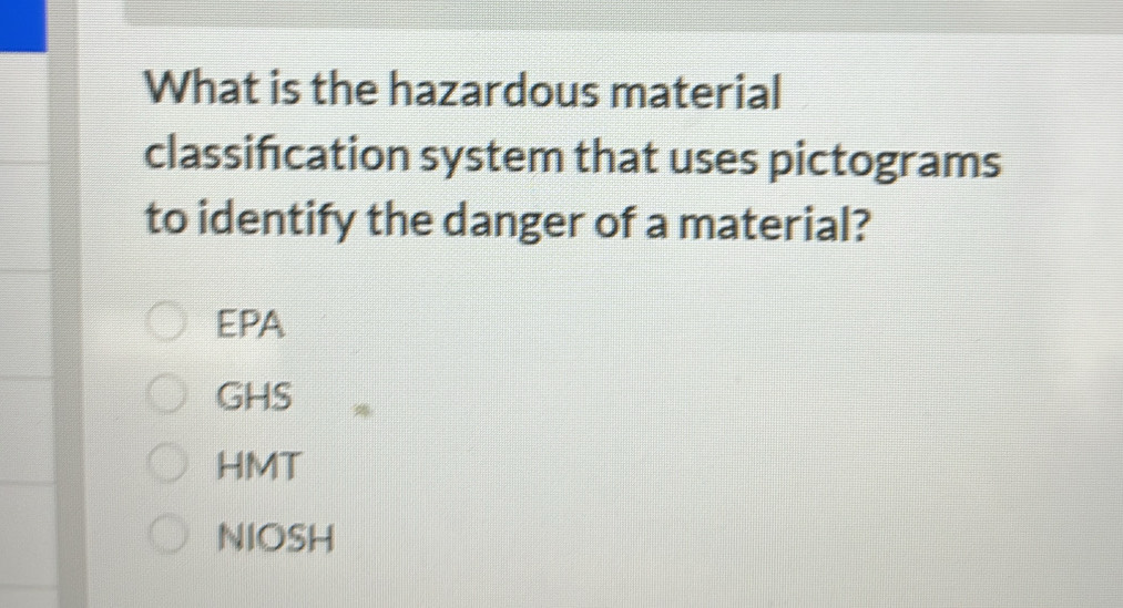Solved: What is the hazardous material classifcation system that uses ...