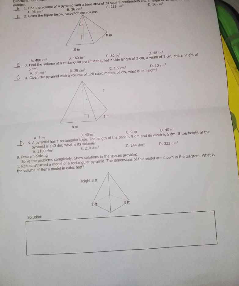 Solved: number. entimeters and a neig ht 1. Find the volume of a ...