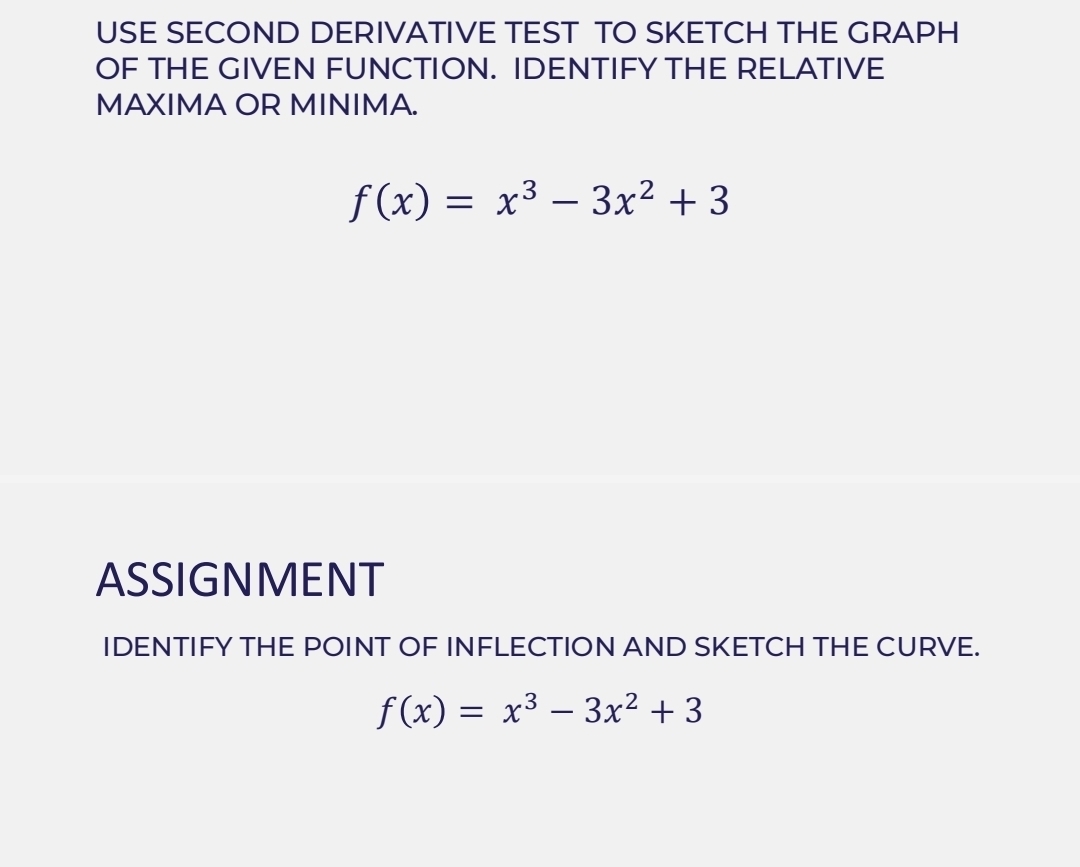 Solved: USE SECOND DERIVATIVE TEST TO SKETCH THE GRAPH OF THE GIVEN ...