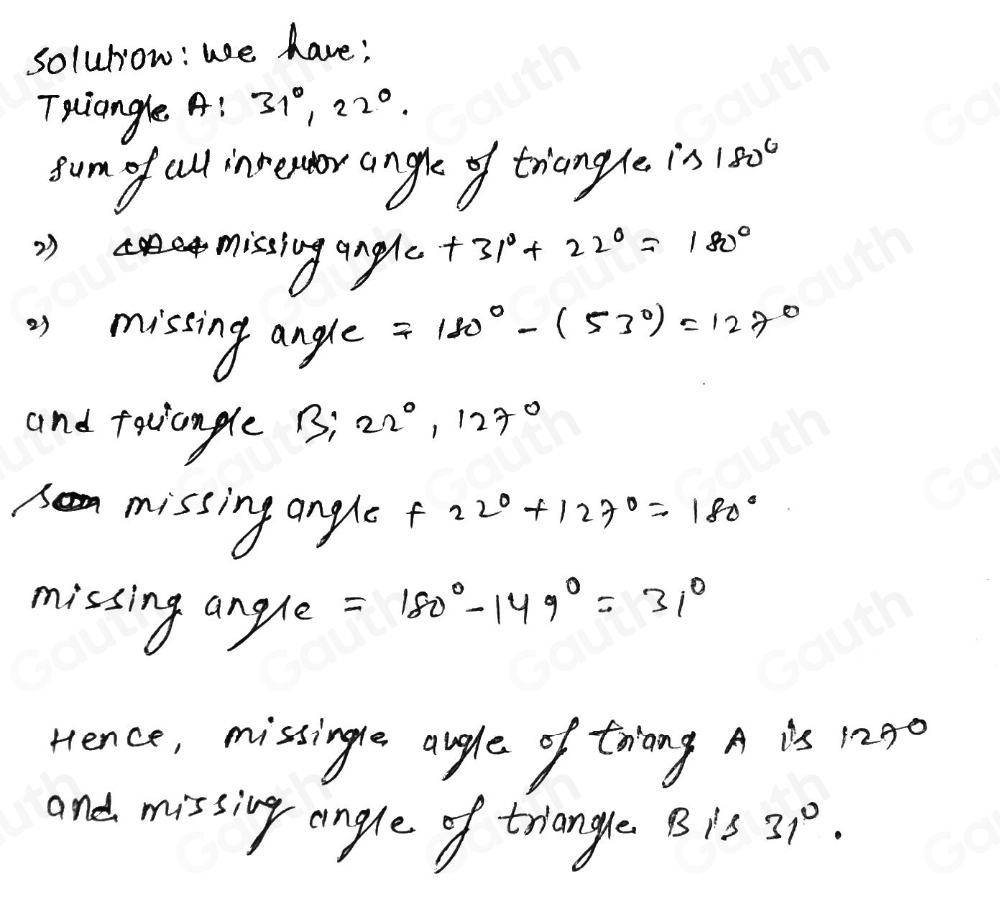 Solved: Determine if triangles with the following angles are similar ...