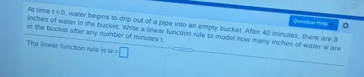 Solved: Question Help At time t=0 , water begins to drip out of a pipe ...