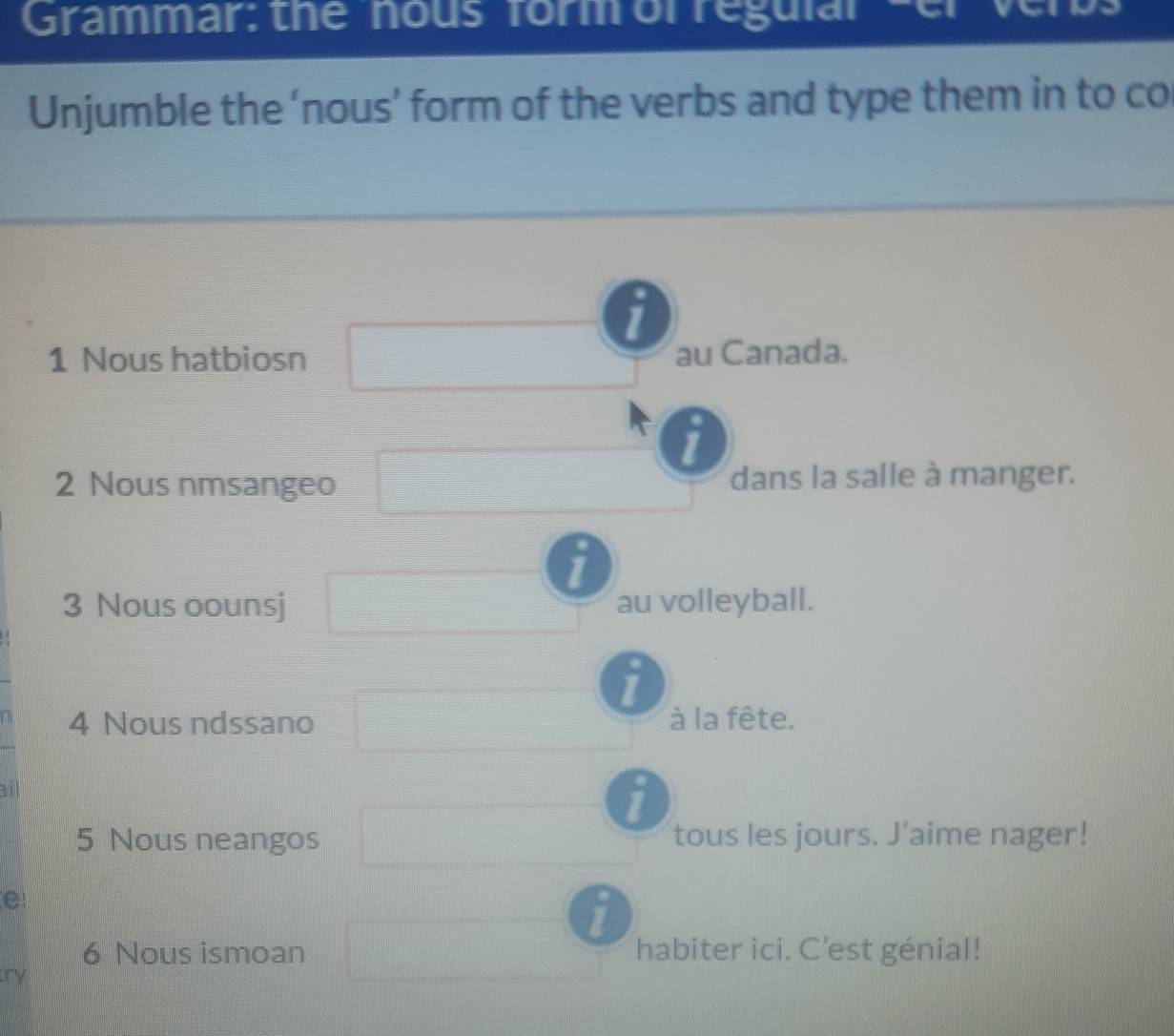 Solved: Grammar: the nous form of regular Unjumble the ‘nous’ form of ...