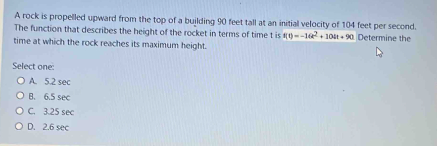A rock is propelled upward from the top of a building 90 feet tall at ...