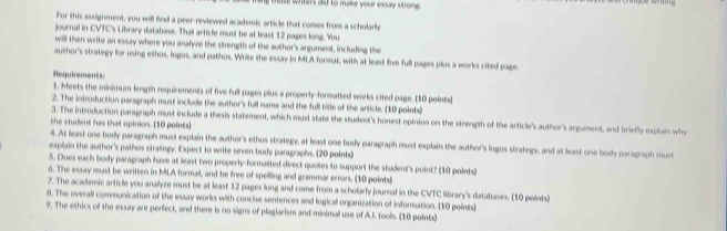 Solved: nters did to make your essay strong. For this assignment, you ...