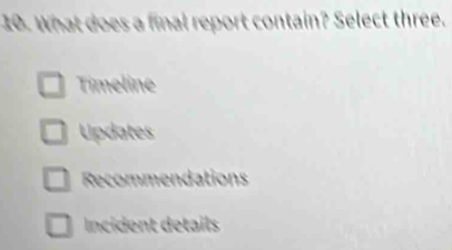 Solved: What does a final report contain? Select three. Timeline ...