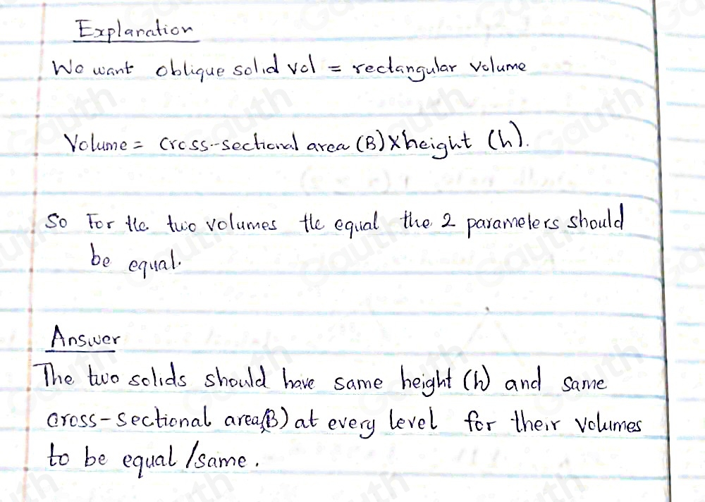 Solved: Given an oblique solid volume and a rectangular prism volume ...