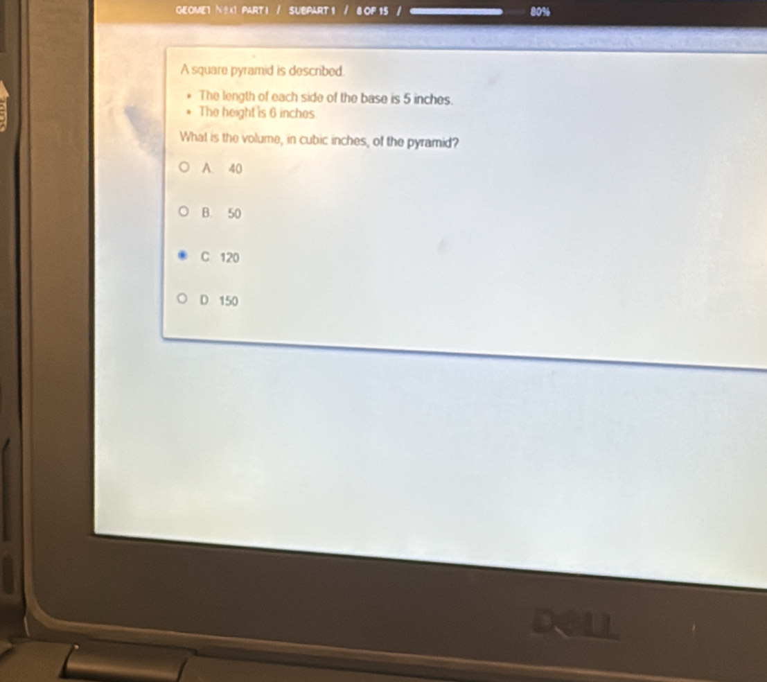 Solved: GEOMET N º PART I / SUBPART 1 / 8 0F 15 / 80% A square pyramid ...