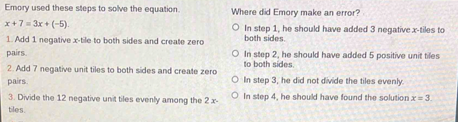 Solved: Emory used these steps to solve the equation. Where did Emory ...