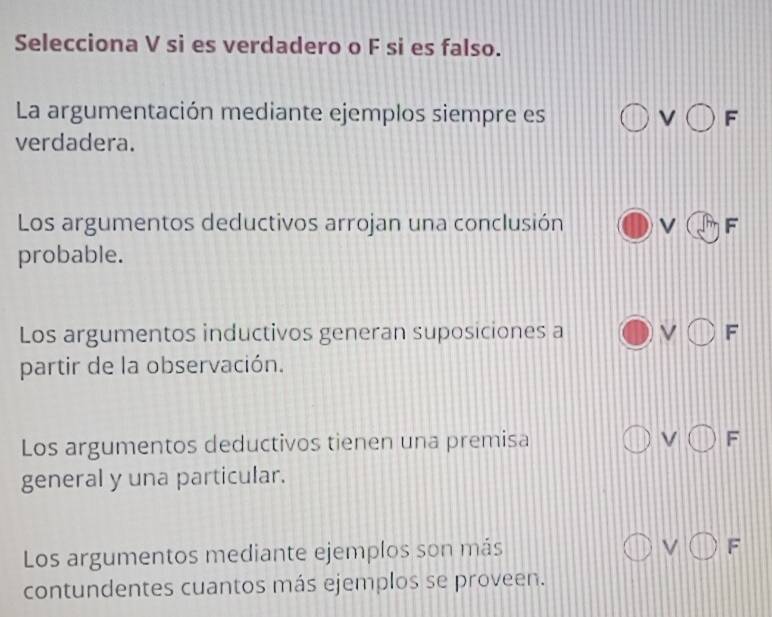 Resuelto:Selecciona V si es verdadero o F si es falso. La argumentación ...