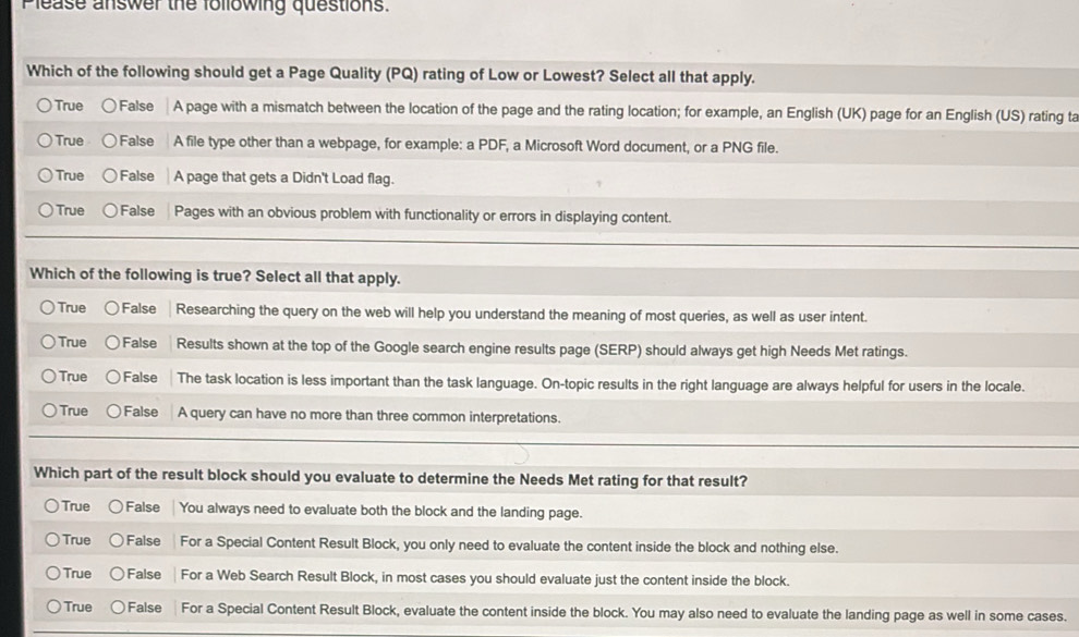 Solved: Please answer the following questions. Which of the following should get a Page Quality ...