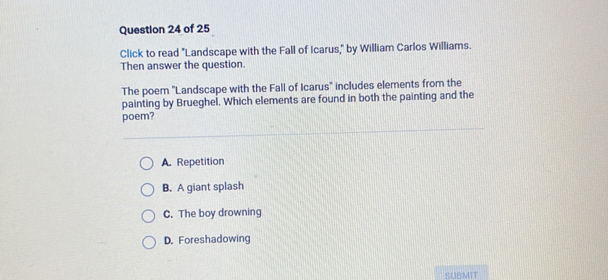 Solved: Click to read "Landscape with the Fall of Icarus," by William ...