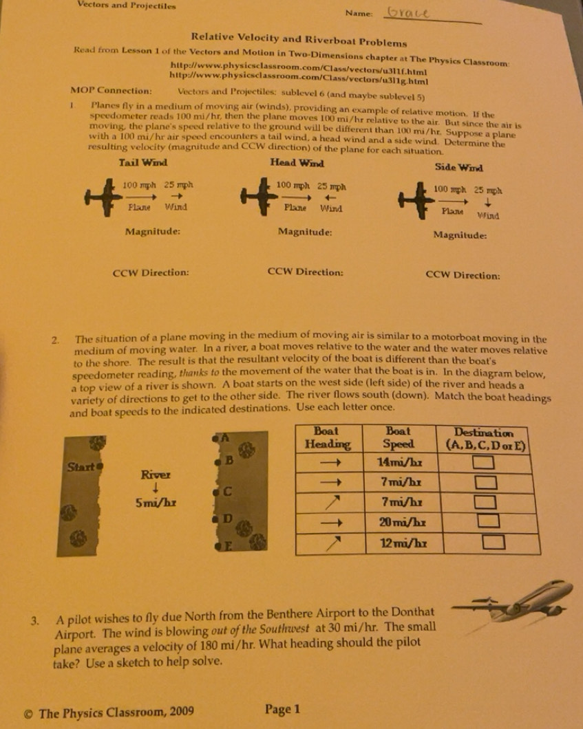 Solved: Vectors and Projectiles Name: _ Relative Velocity and Riverboat ...